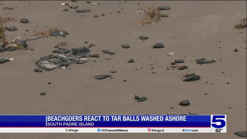 Beach goers react to tar balls washed ashore at South Padre Island