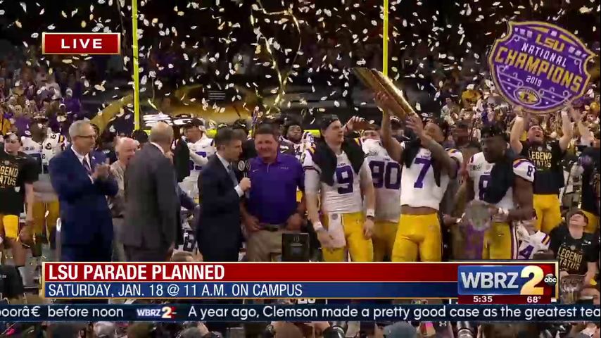 LSU Tiger fans celebrate with Championship gear & a parade at LSU