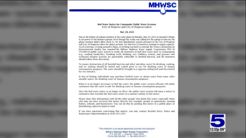 Water boil notice issued for city of Progreso, Progreso Lakes