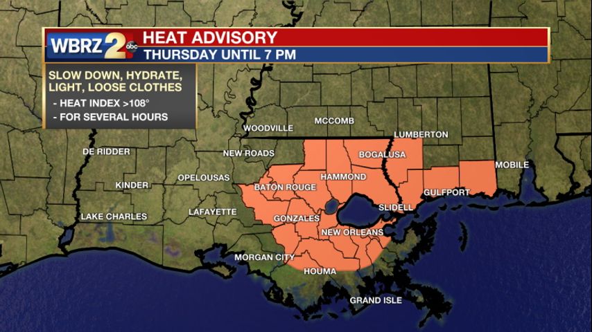 Thursday AM Forecast: Heat Advisory issued for Baton Rouge area