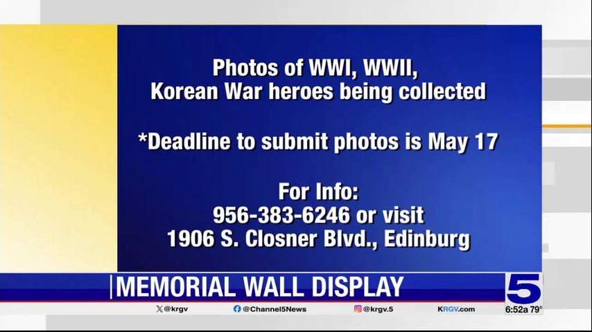City of Edinburg asking for photo submissions of veterans for memorial wall
