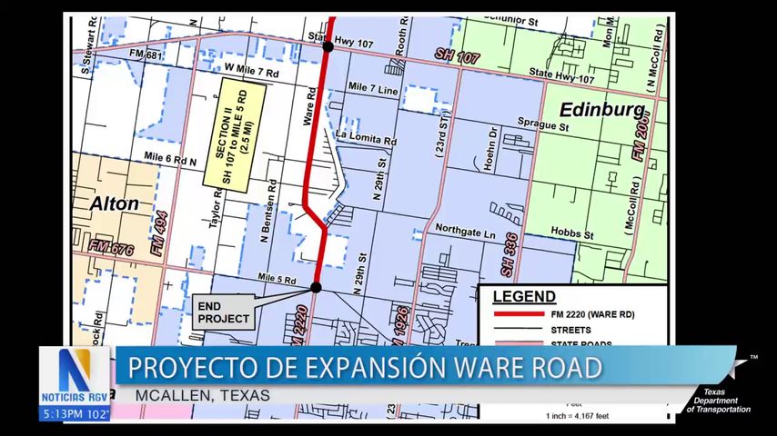 Avances de proyecto de expansión de la Carretera Ware Road en McAllen
