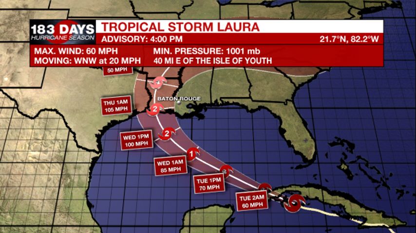 4 p.m. Monday forecast update for Laura